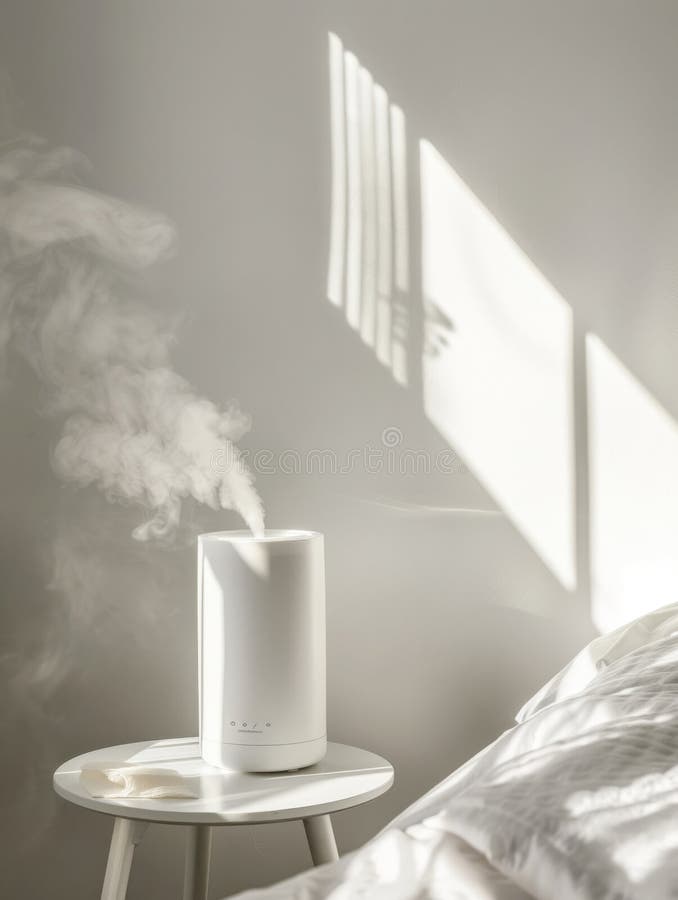A White Humidifier Sits on a White Pedestal Stock Image - Image of dark ...