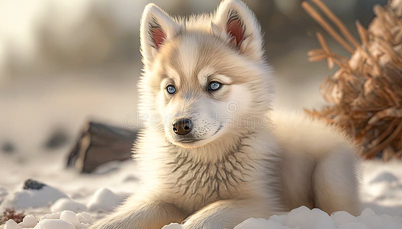 White Husky Puppy on the Snow Stock Illustration - Illustration of ...