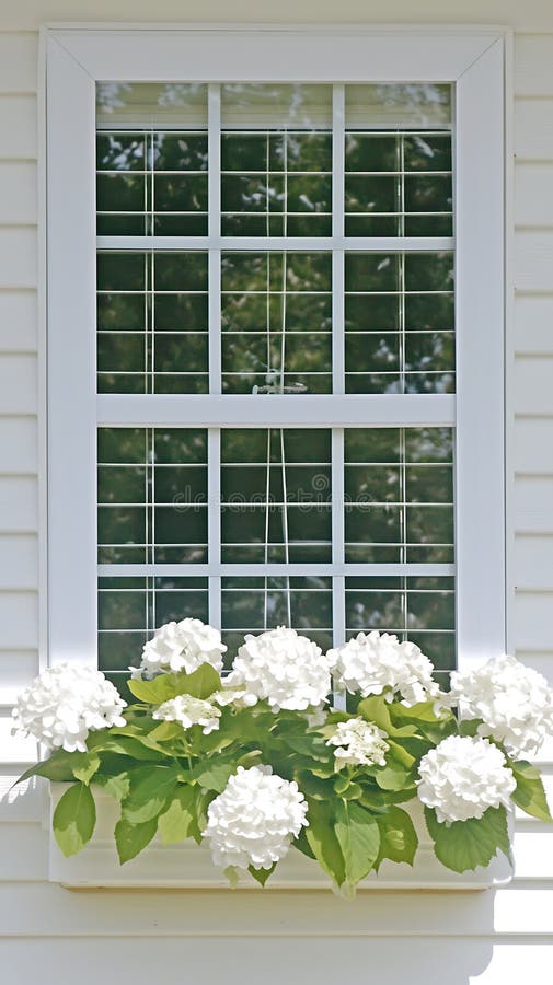 White Hydrangeas Blooming Under a Window Stock Illustration ...