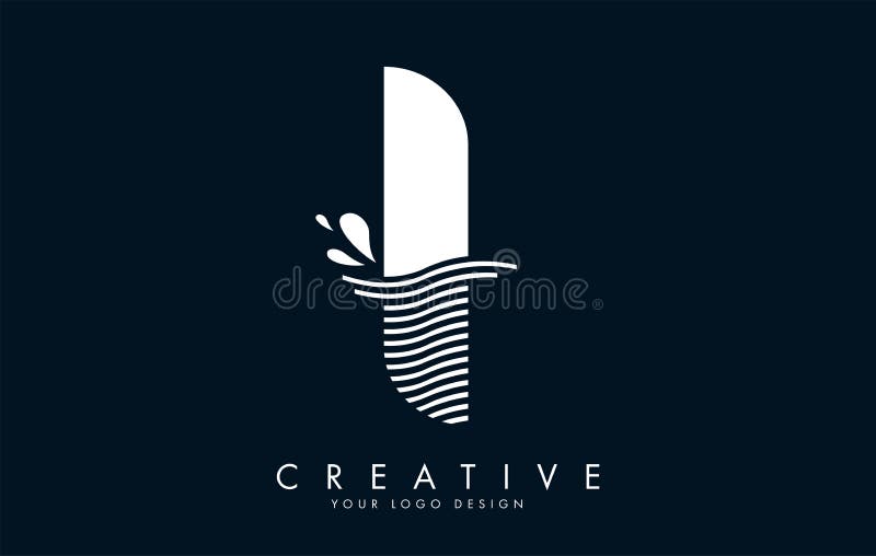 White I Letter Logo with Waves and Water Drops Design Stock Vector ...