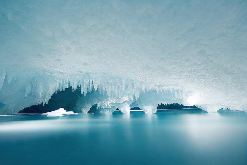 White Ice Cave with Ice and Snow in North in Mountains. Stock ...