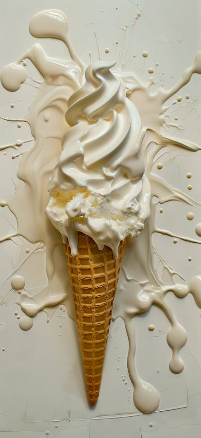 A White Ice Cream Cone with a Splatter of White Paint Stock Photo ...