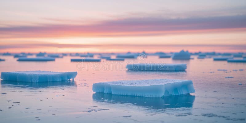 White Ice Floes Drifting on Blue Water at Sunset Stock Image - Image of ...