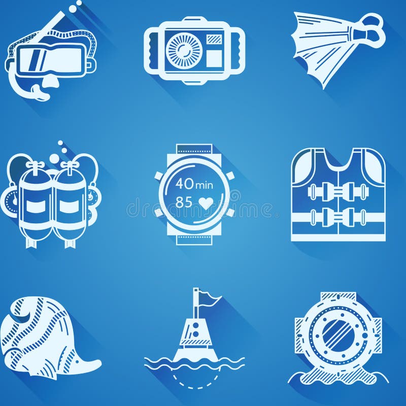 White Icons Collection of Diving Stock Illustration - Illustration of ...