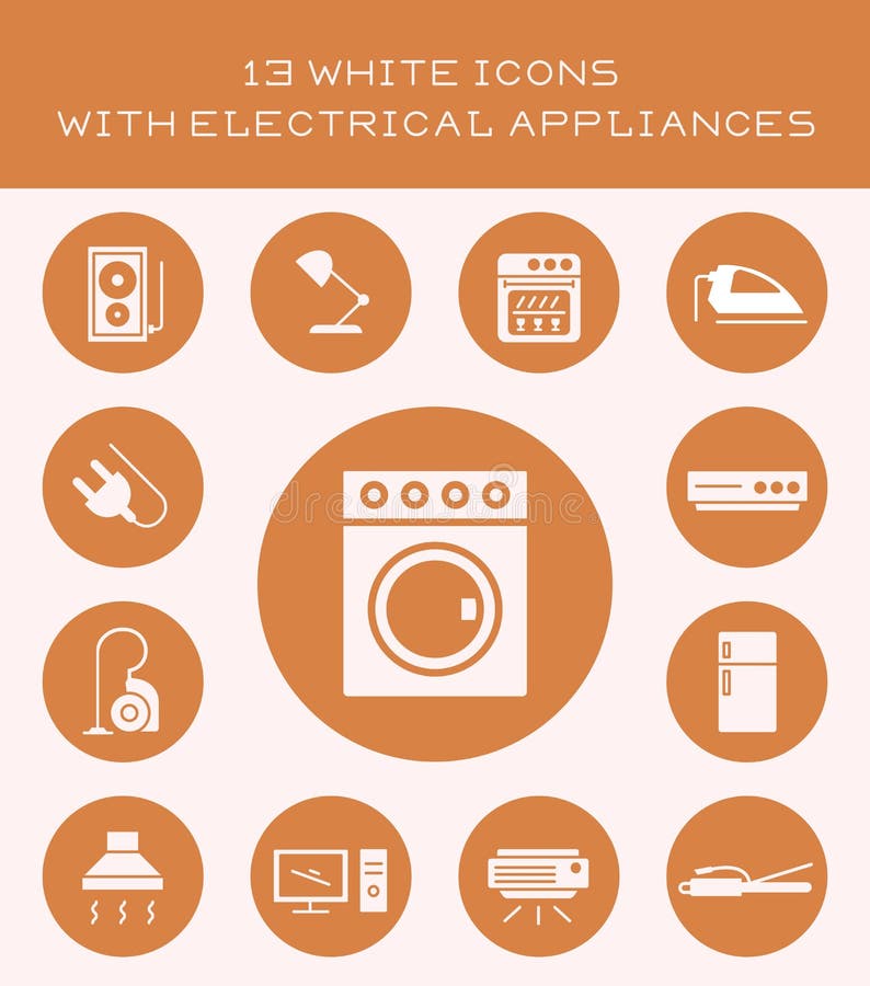 13 White Icons with Electrical Appliances. Stock Vector - Illustration ...