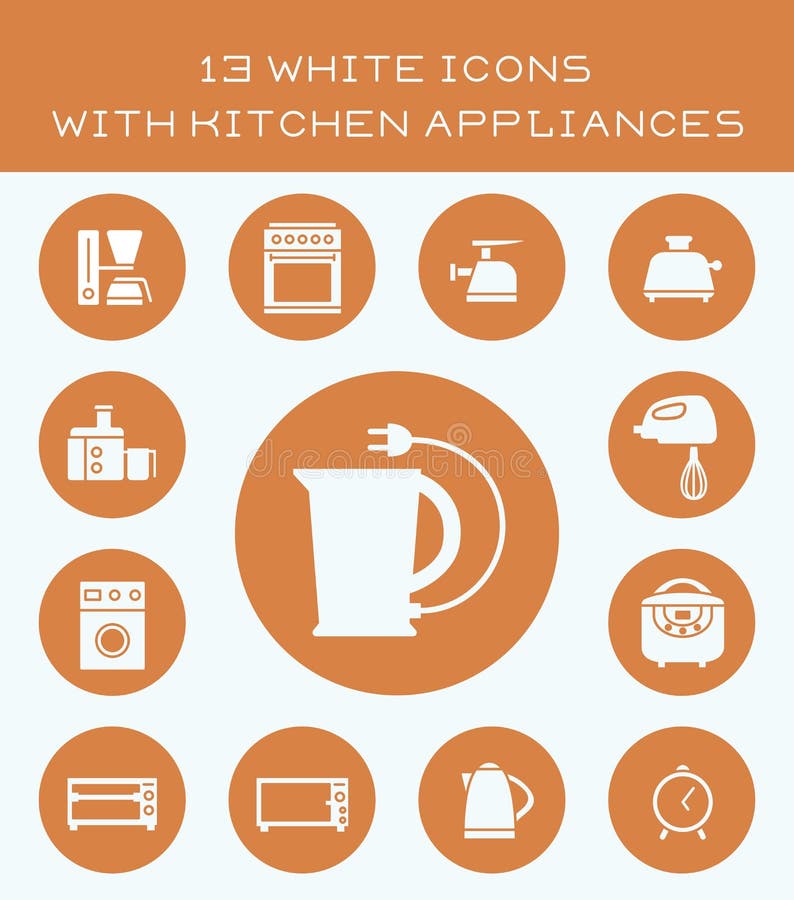 13 White Icons with Kitchen Appliances. Stock Vector - Illustration of ...