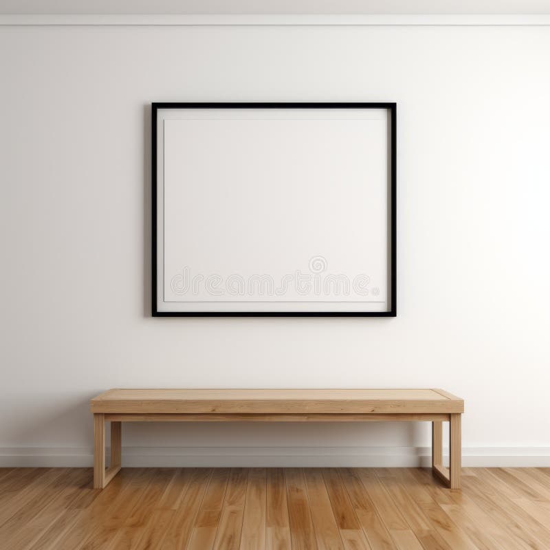 Minimalist Wooden Bench Portrait Picture Frame on Blank Wall Stock ...