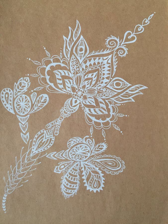 White Indian Pattern on Craft Paper Stock Illustration - Illustration ...