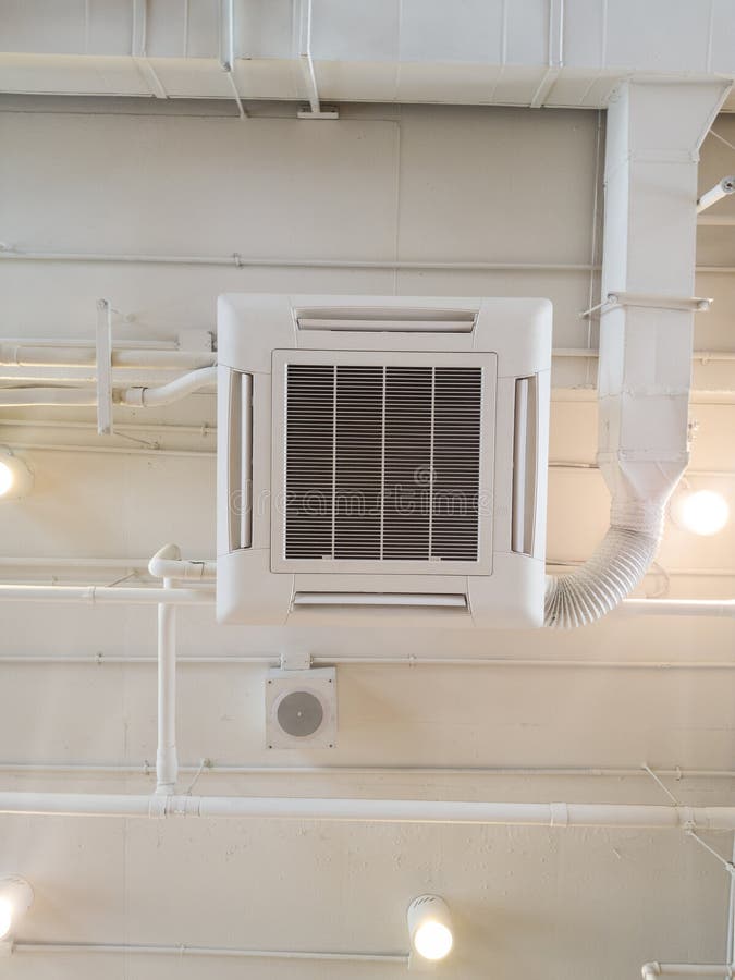 White Industrial Air Conditioner Cooling Pipe with Plumbing at Ceiling ...