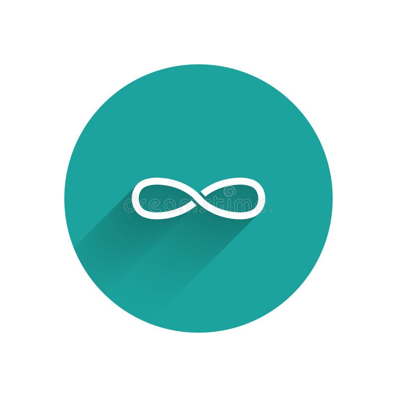 White Infinity Icon Isolated with Long Shadow. Green Circle Button ...