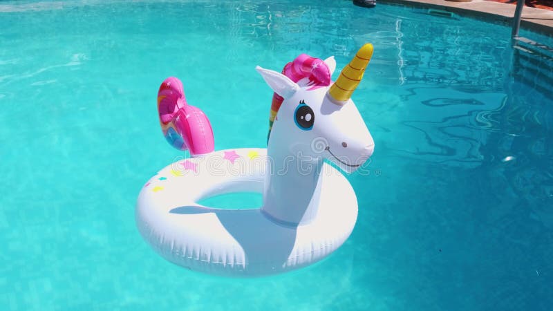 Inflatable Circle in the Form of a Unicorn in the Pool Stock Video ...