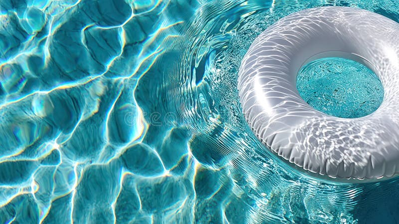 White Pool Float in Transparent Blue Water Ripple Summer Background ...