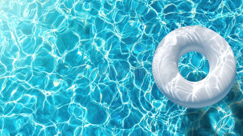 White Pool Float in Transparent Blue Water Ripple Summer Background ...