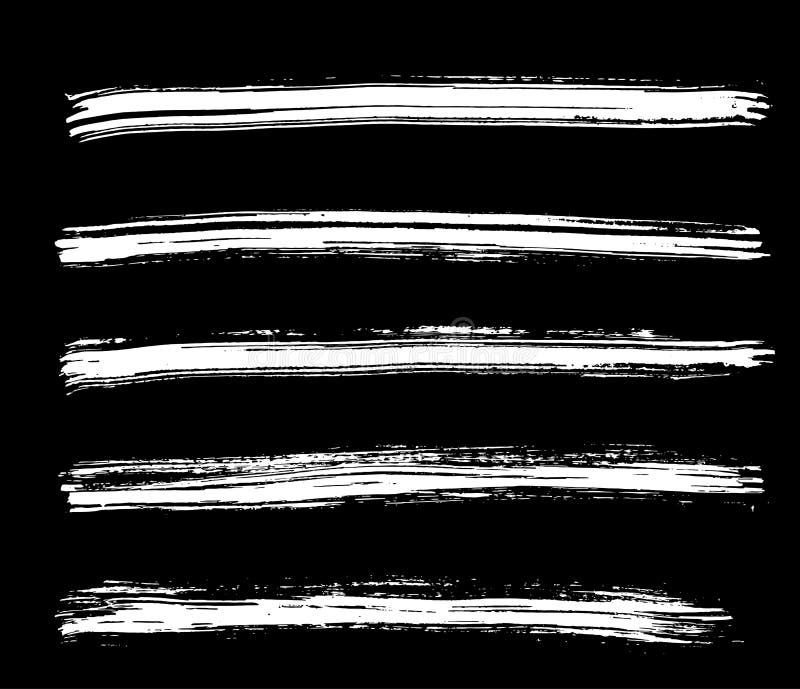 White Ink Vector Brush Strokes Isolated on Black Background. Vector ...