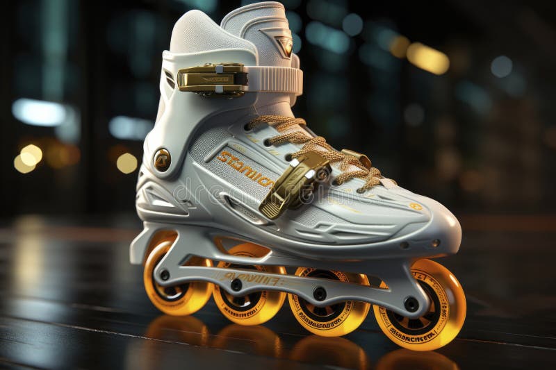 White Inline Skate with Orange Wheels on a Dark Background Stock ...