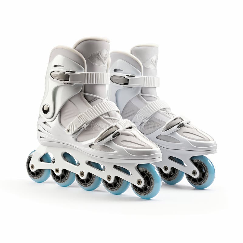 White Inline Skates with Blue Wheels Displayed on a White Background ...