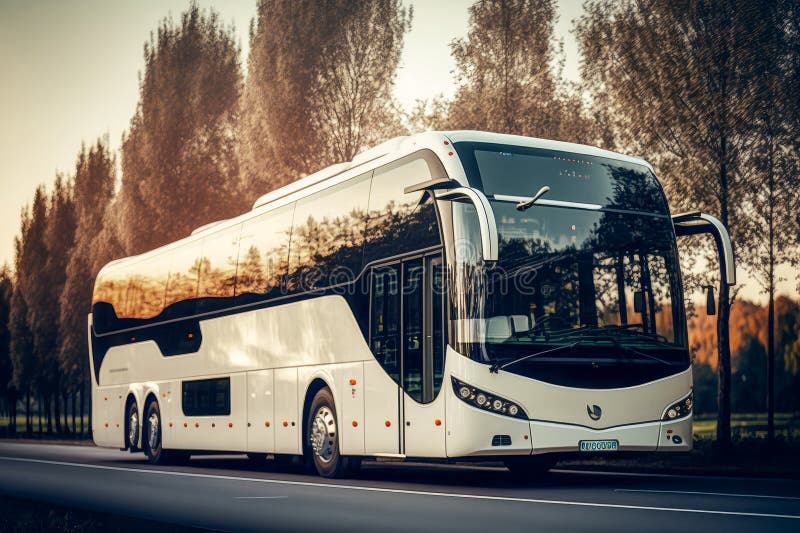 White Intercity Bus Rides on Highway. Stock Illustration - Illustration ...