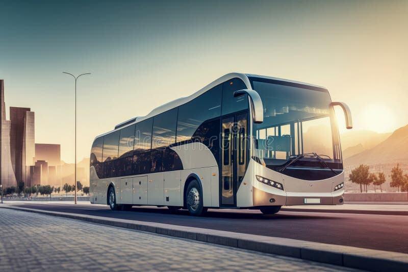 White Intercity Bus Rides on Highway. Stock Illustration - Illustration ...