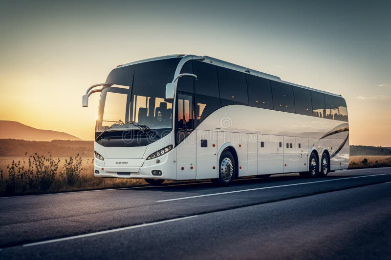 White Intercity Bus Rides on Highway. Stock Illustration - Illustration ...