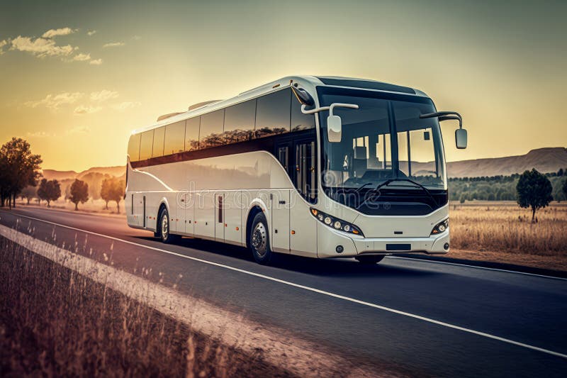 White Intercity Bus Rides on Highway. Stock Illustration - Illustration ...