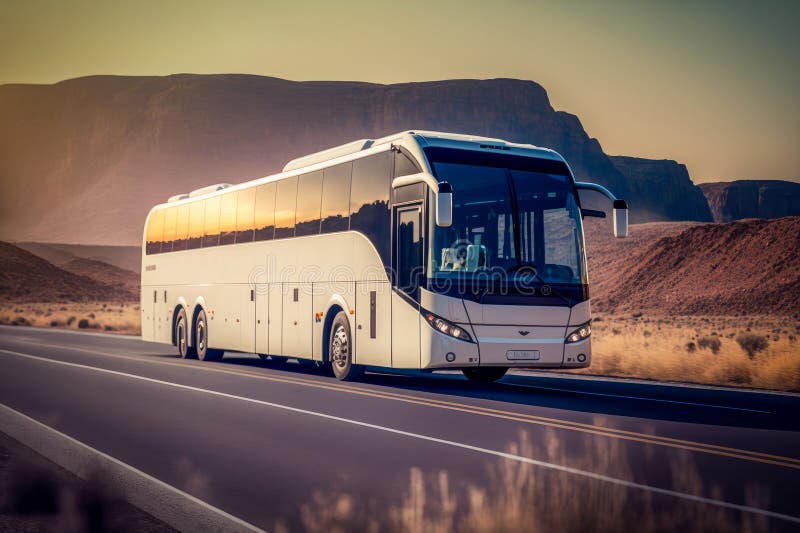 White Intercity Bus Rides on Highway. Stock Image - Image of city, road ...