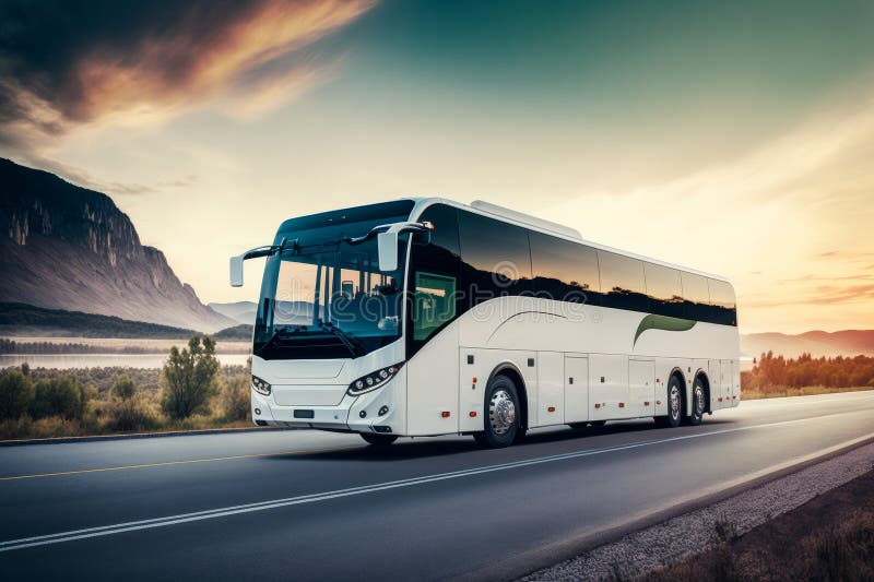 White Intercity Bus Rides on Highway. Stock Illustration - Illustration ...