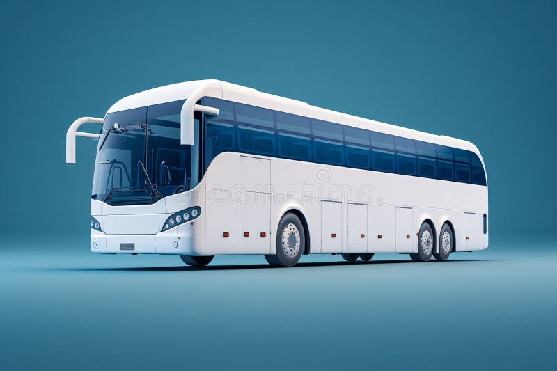 White Intercity Bus on Solid Blue Background.. Stock Illustration ...