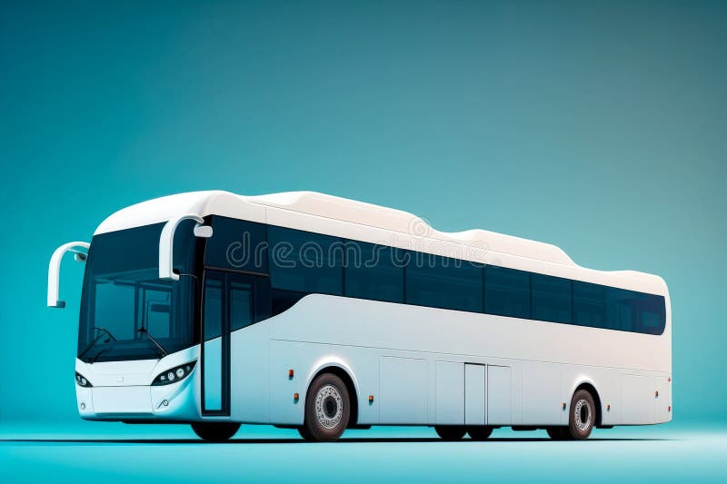 White Intercity Bus on Solid Blue Background.. Stock Image - Image of ...