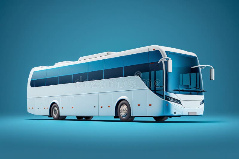White Intercity Bus on Solid Blue Background.. Stock Illustration ...