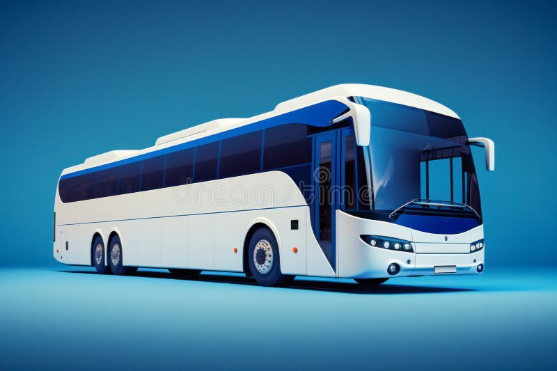 White Intercity Bus on Solid Blue Background.. Stock Illustration ...