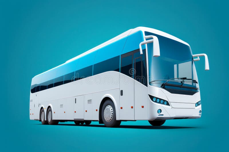White Intercity Bus on Solid Blue Background.. Stock Illustration ...