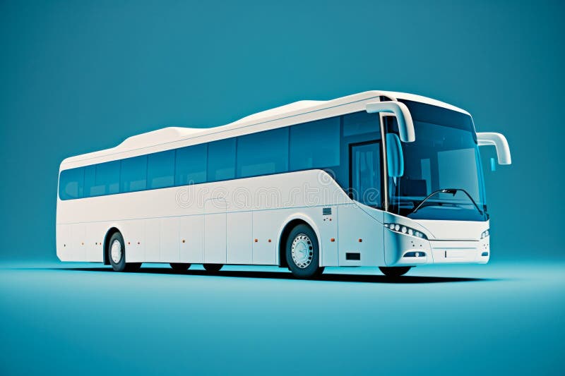 White Intercity Bus on Solid Blue Background.. Stock Illustration ...