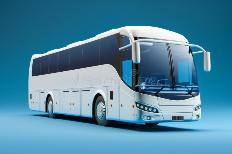 White Intercity Bus on Solid Blue Background.. Stock Illustration ...