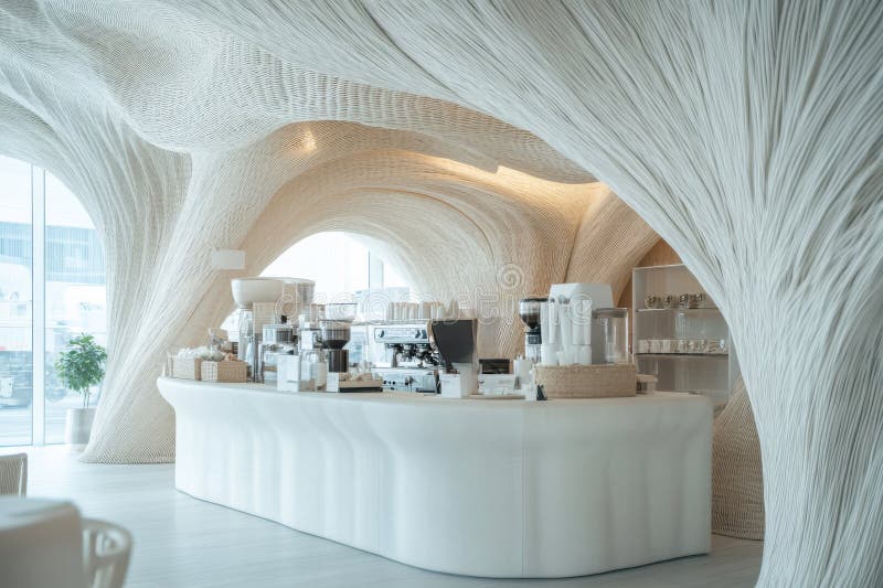 A White and White Interior with a White Bar and White Counter Stock ...