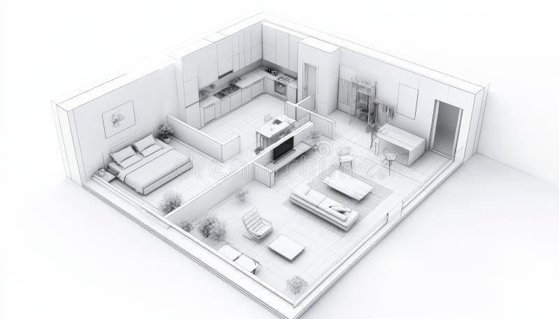 White Interior Design Apartment Floor Plan Illustration Stock ...