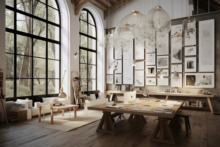 White Interior for Design and Architecture Studio with Big Windows and Light Stock Image - Image ...