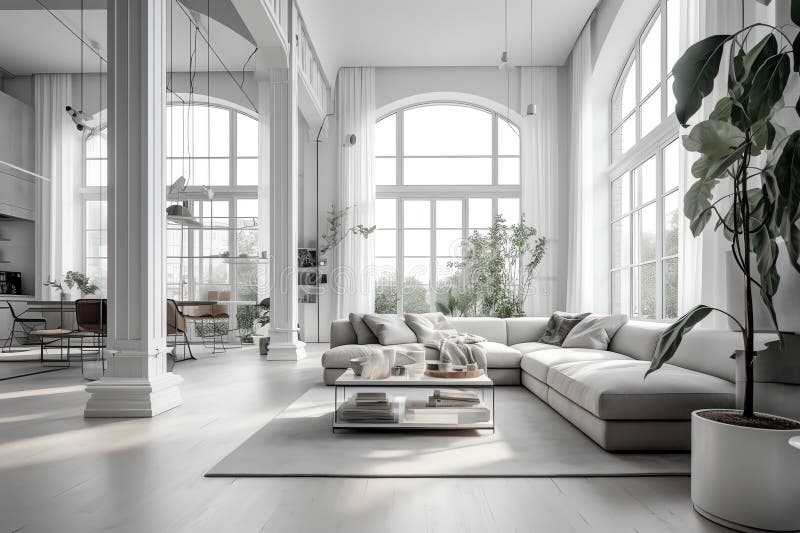 White Interior Design with Large Windows. Generative AI Stock ...