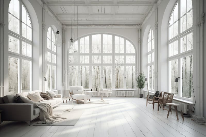 White Interior Design with Large Windows. Generative AI Stock ...