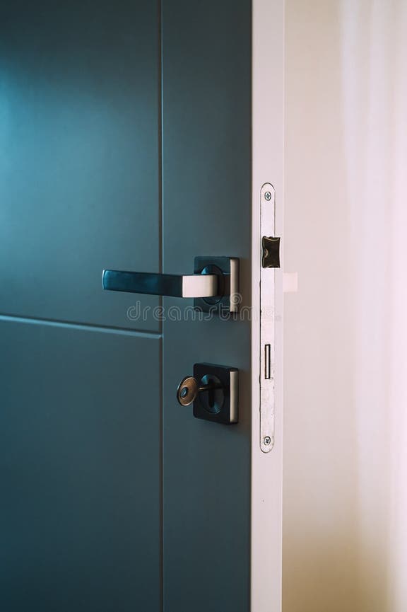 White Interior Door with Key Stock Photo - Image of unlocking ...