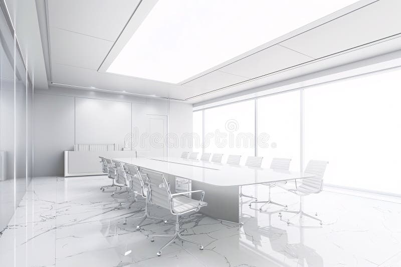 White Interior of Empty Modern Conference Room with Big Table Stock ...
