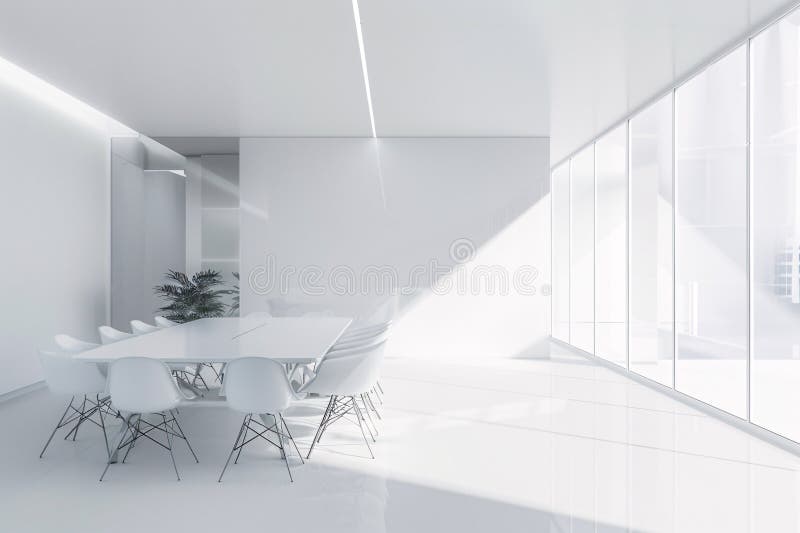 White Interior of Empty Modern Conference Room with Big Table and ...