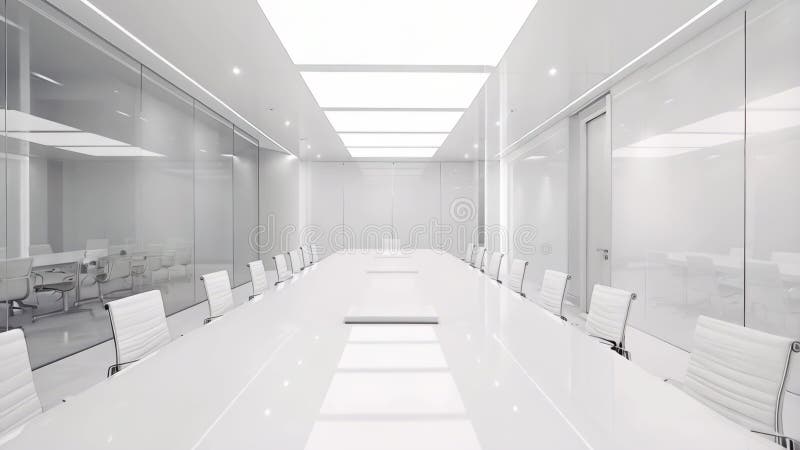 White Interior of Empty Modern Conference Room with Big Table and ...