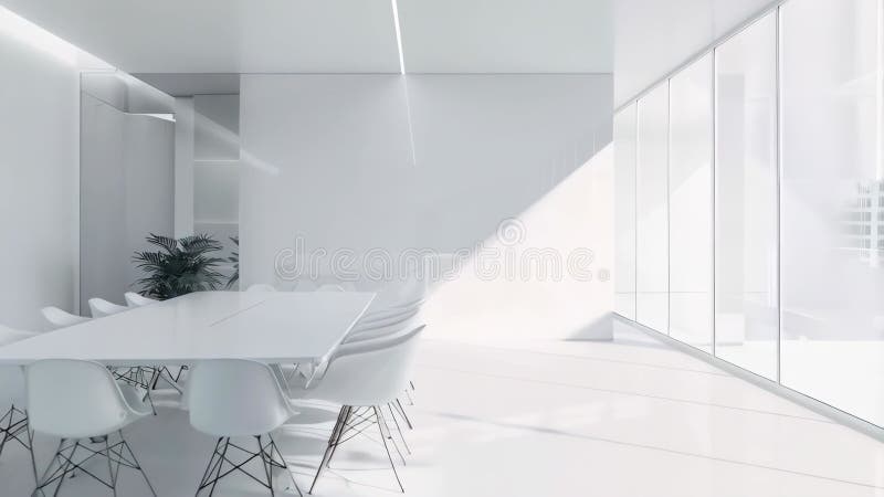White Interior of Empty Modern Conference Room with Big Table and ...