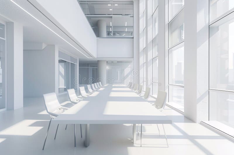 White Interior of Empty Modern Conference Room with Table Stock ...