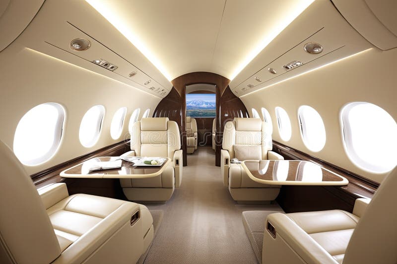 White Interior of a Luxury Business Jet. Generative Ai Stock Image ...
