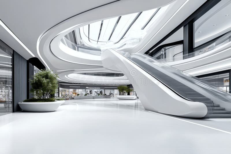 White Interior of Modern Shopping Mall Stock Illustration ...