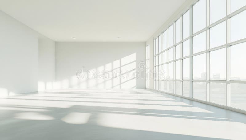 White Interior Room with Large Window and Sun Shadow Modern ...