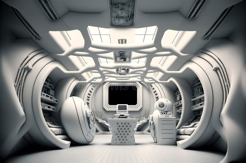 White Interior of Utopian Futuristic Moonbase, Neural Network Generated ...
