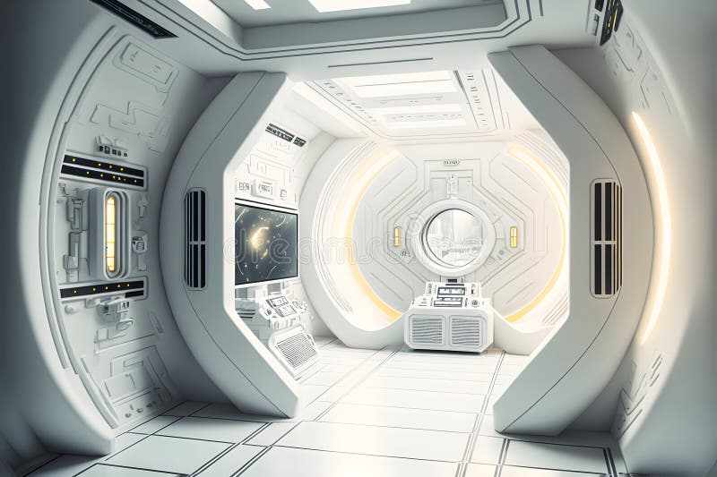 White Interior of Utopian Futuristic Moonbase, Neural Network Generated ...