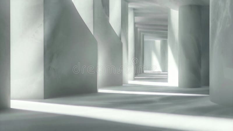 White Interior, Walls and Columns Made of Concrete, Geometric Shapes ...
